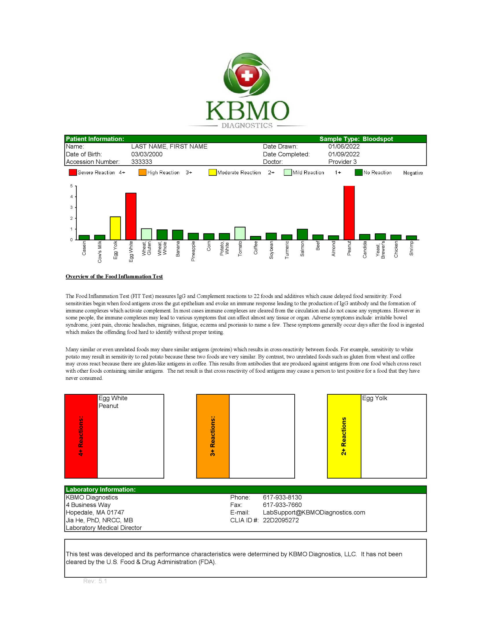 Reporte Food Inflammation Test 22 – Wellness Diagnostics & Nutrition Labs